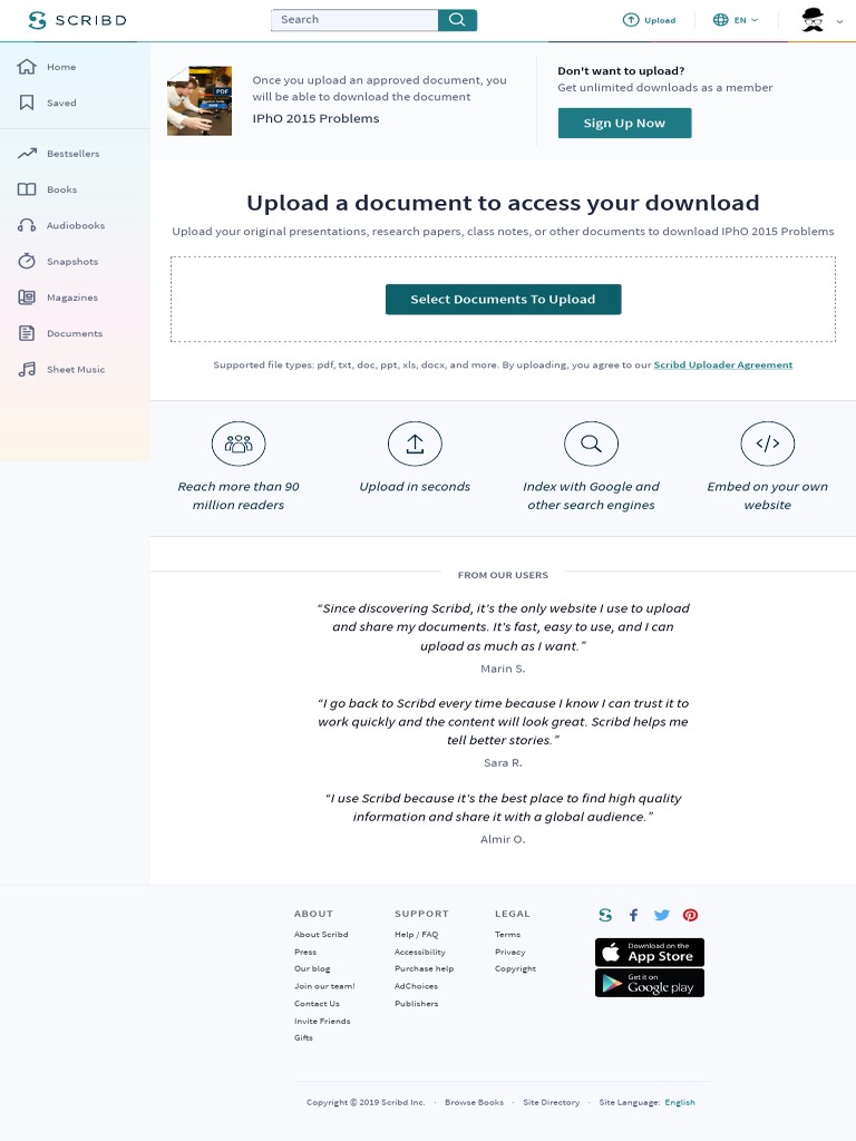 Upload A Document To Access Your Download: Ipho 2015 Problems | PDF | Scribd | Multimedia