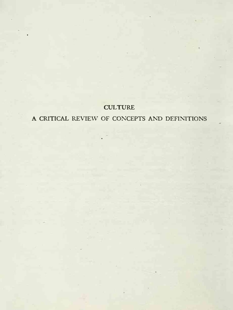 Culture A Critical R Eview of Concepts and Definitions | PDF ...