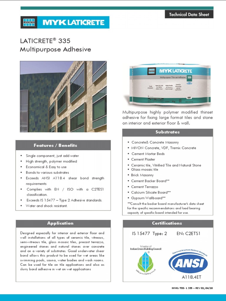 Laticrete 335 Tds | PDF | Masonry | Tile