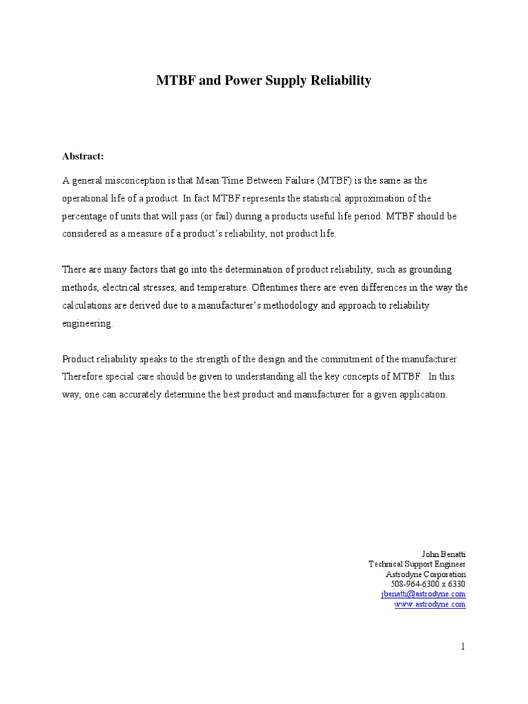 MTBF and Power Supply Reliability | PDF | Reliability Engineering | Teaching Mathematics