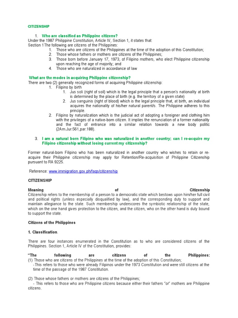 Who Are Classified As Philippine Citizens?: Citizenship | Download Free ...