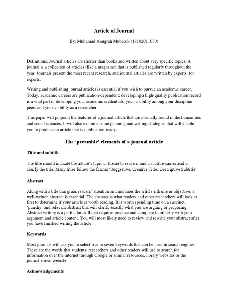 Article of Journal: Title and Subtitle | PDF | Editing | Essays