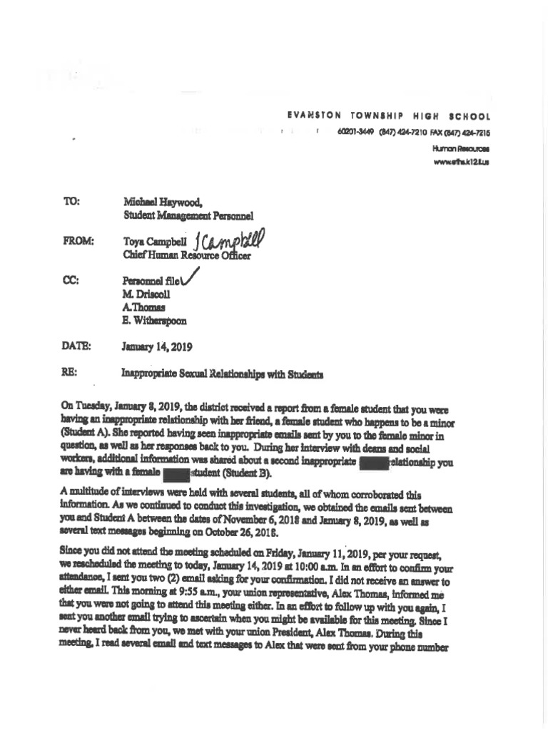 Re: Inappropriate Sexual Relationships With Students | PDF
