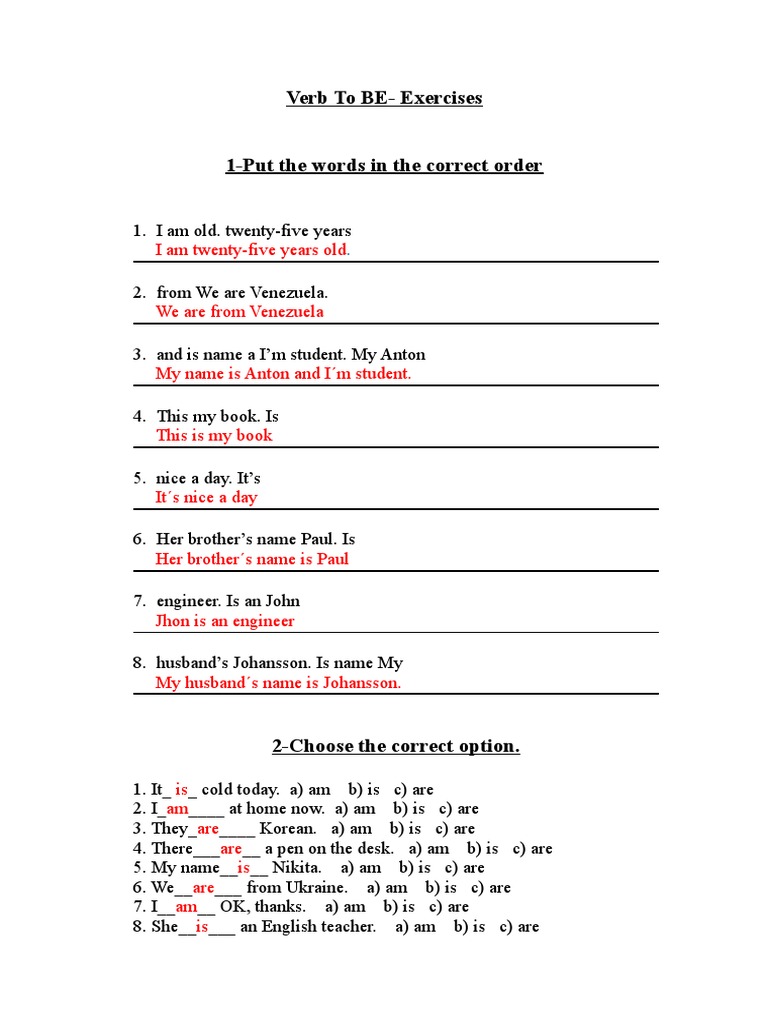 Verb To BE Exercises | PDF | Grammar | Communication