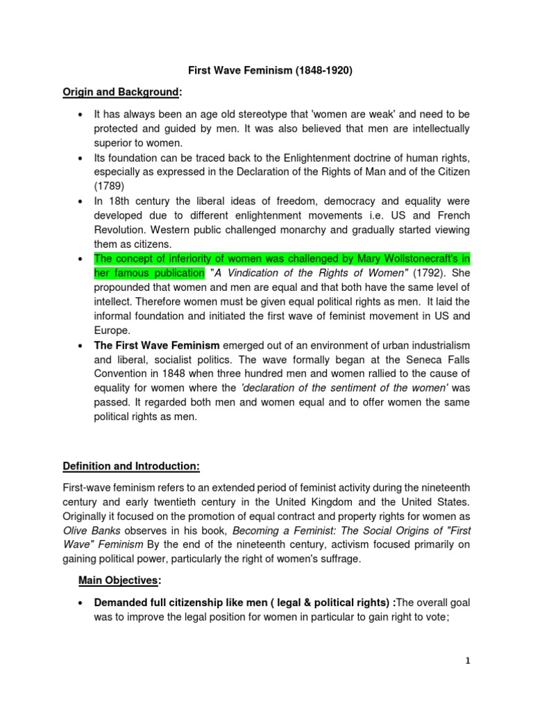 First Wave Feminism | PDF | Feminism | Gender Studies