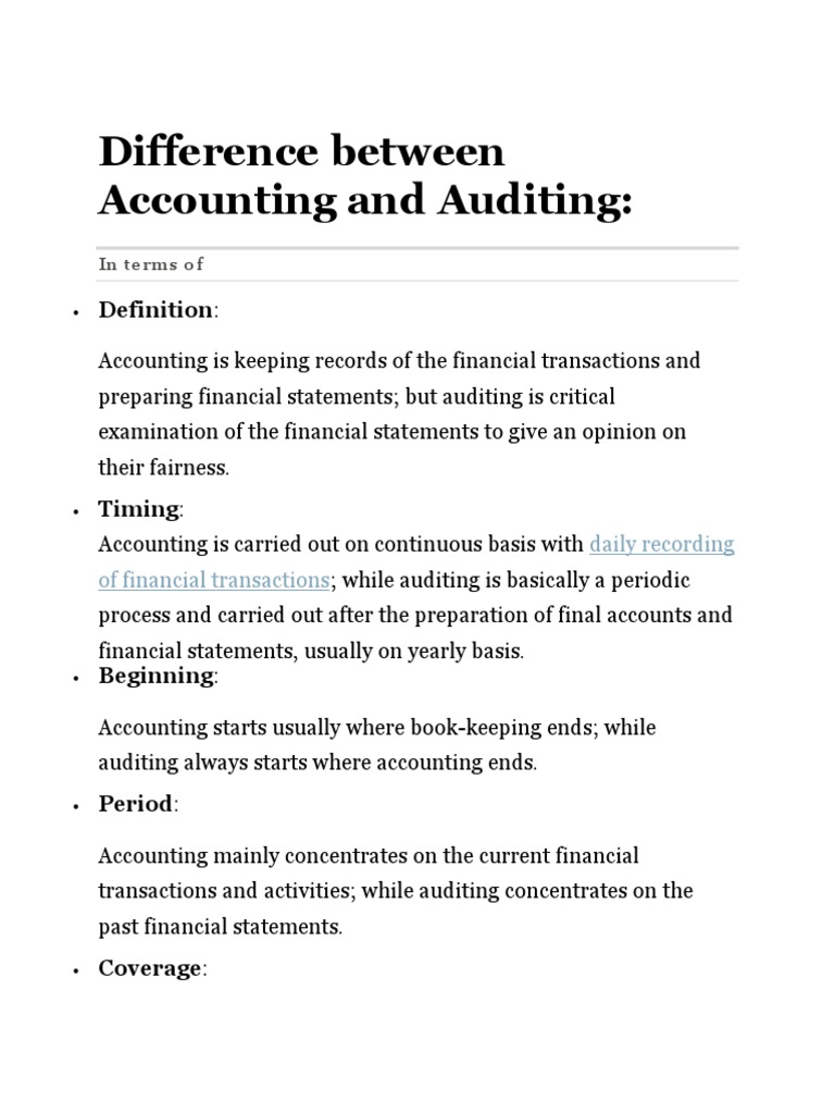 Difference Between Accounting and Auditing | PDF | Financial Audit ...