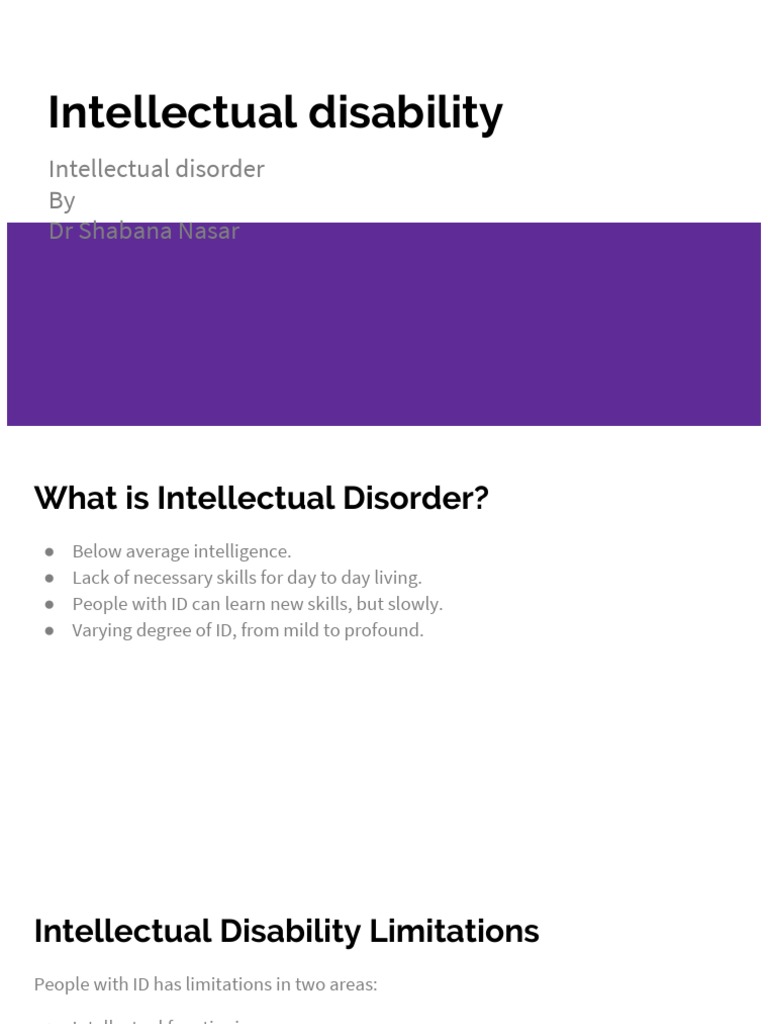 Intellectual disability: Intellectual disorder By Dr Shabana Nasar ...