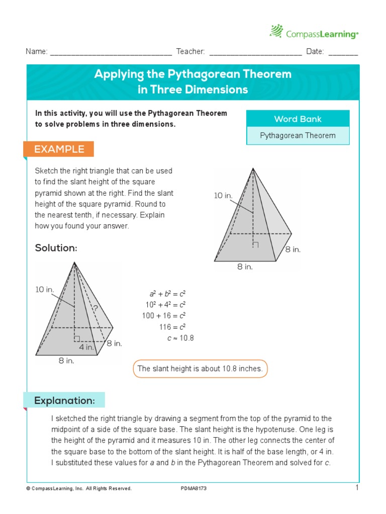 Applying The Pythagorean Theorem in Three Dimensions: Example | PDF ...