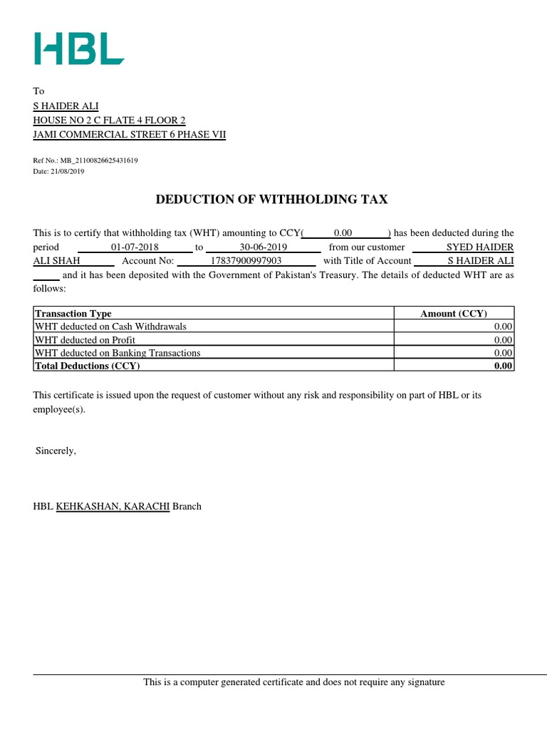 WHT Certificate-Wed Aug 21 22:38:30 GMT+05:00 2019 | PDF | Services ...