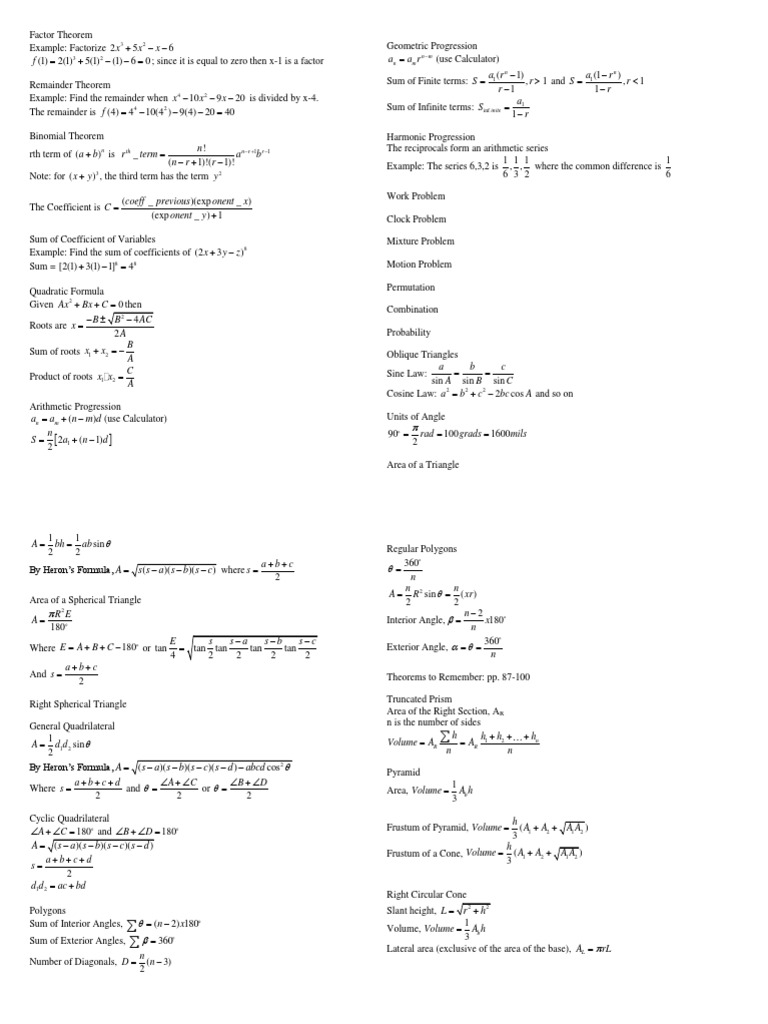 Math Formulas2 | PDF | Sine | Triangle