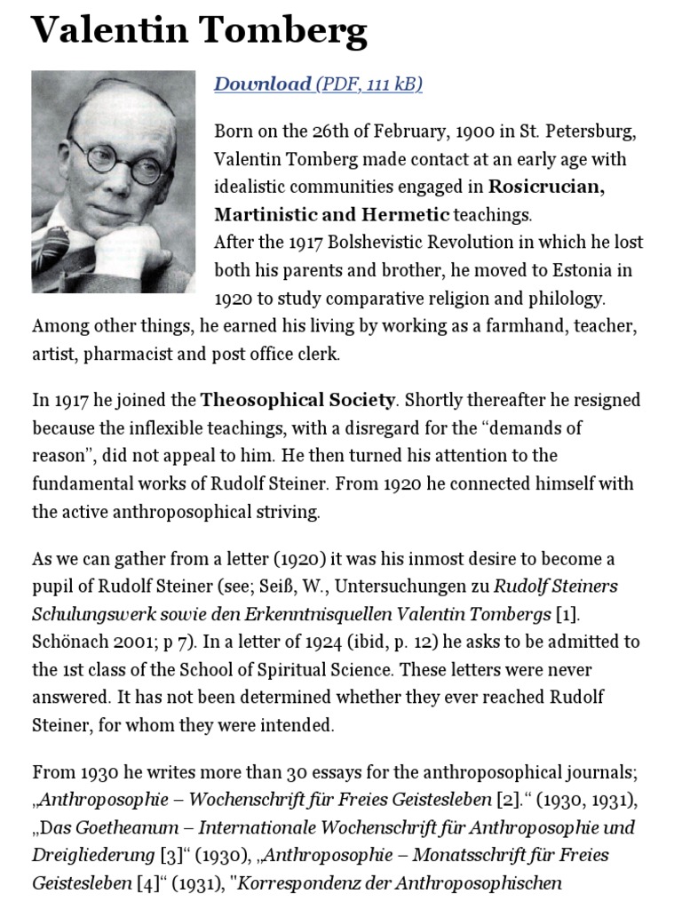 Valentin Tomberg: Life and Works | PDF | Rudolf Steiner | Cultural ...