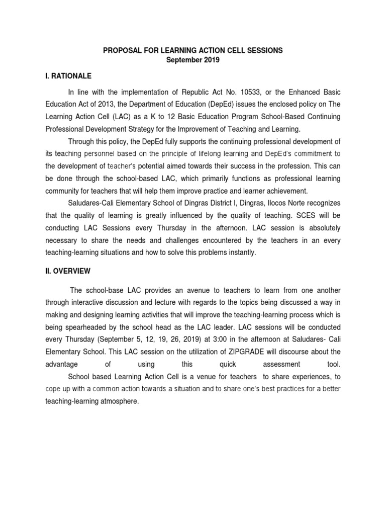 Proposal For Learning Action Cell Sessions | PDF