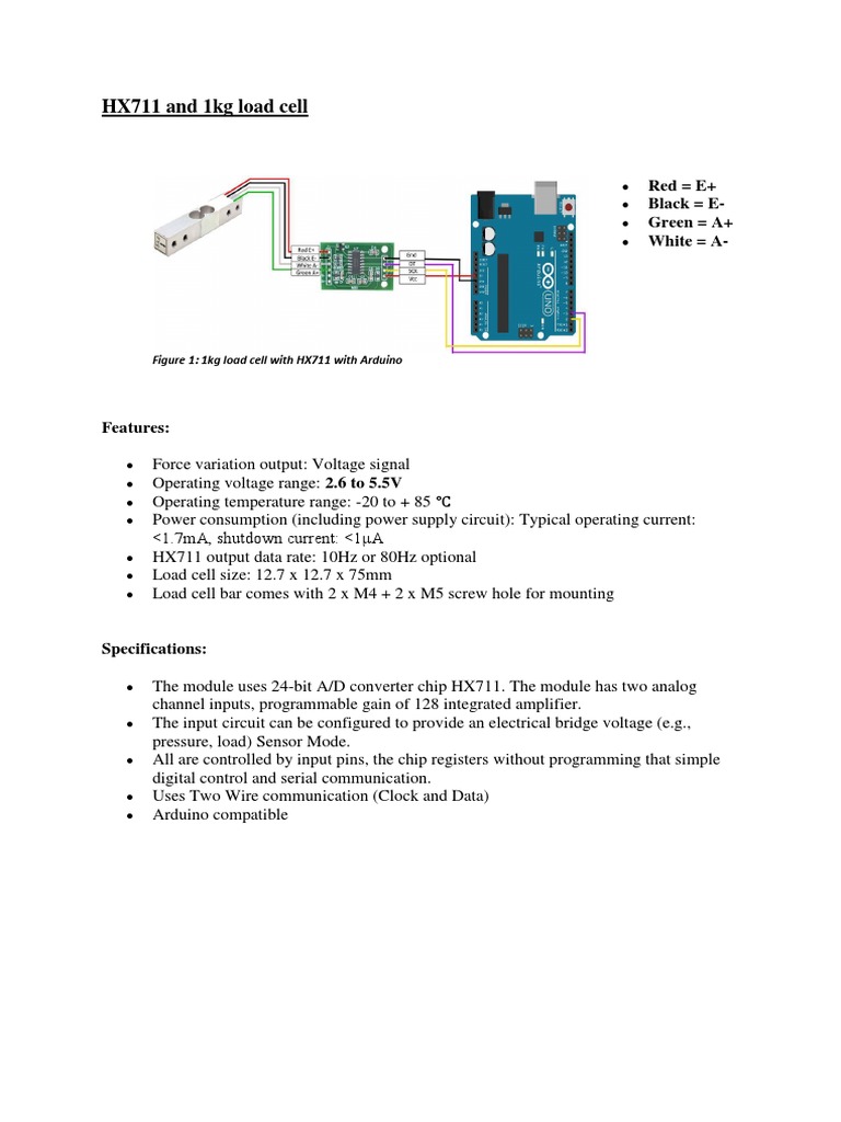 HX711 and 1kg Load Cell: Red E+ Black E-Green A+ White A | PDF