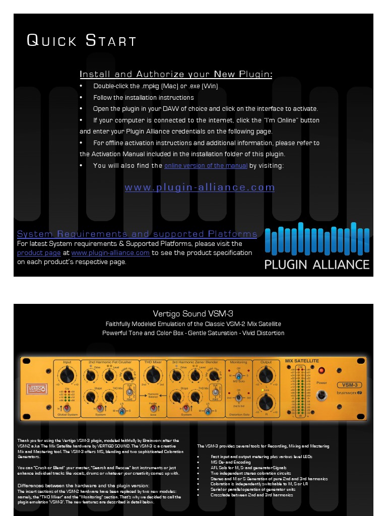 Quick Start Guide and User Manual for the Vertigo Sound VSM-3 Plugin: A ...