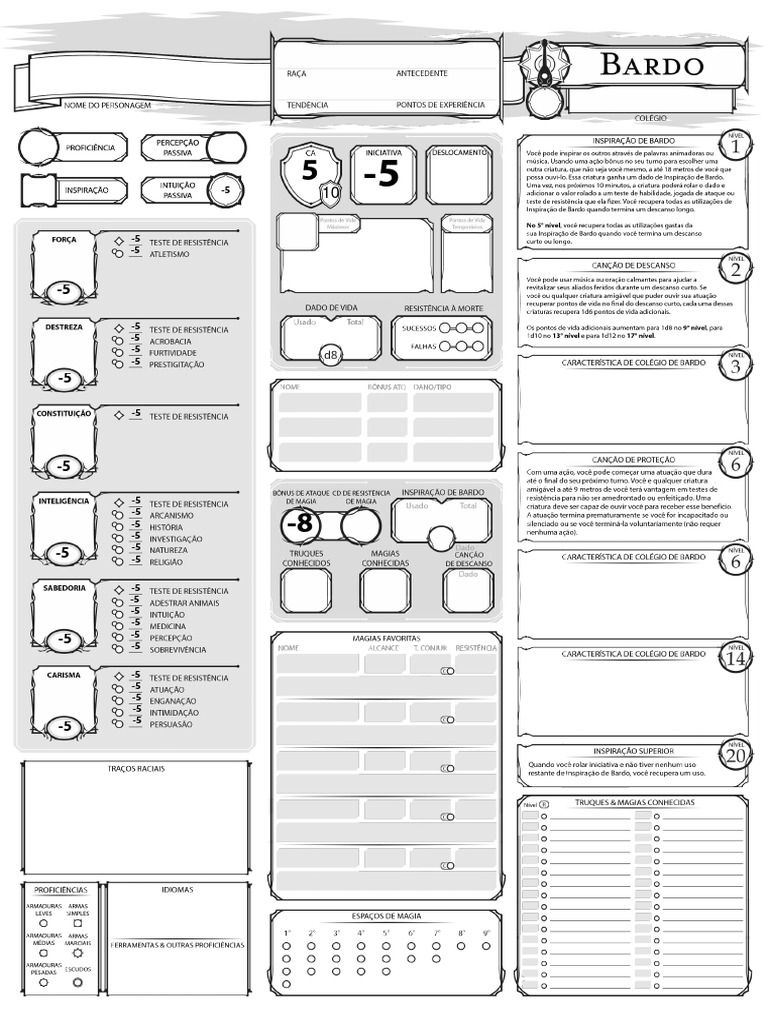DND 5e - Ficha - Bardo - Editável | PDF