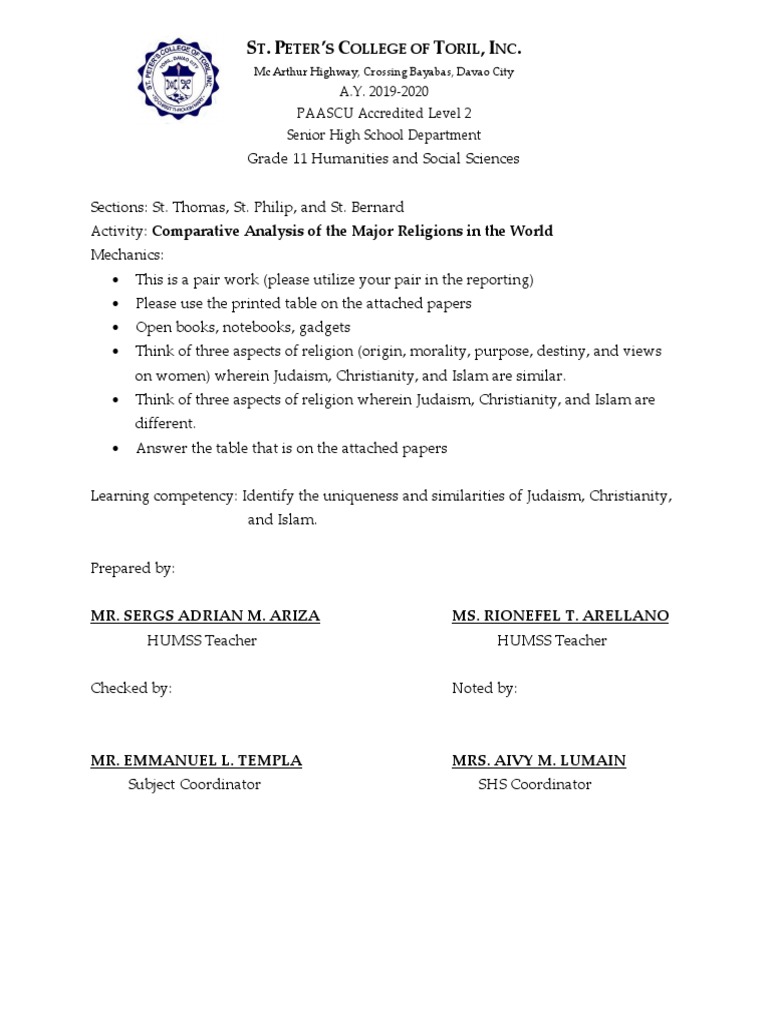 S - P ' C T, I .: A.Y. 2019-2020 PAASCU Accredited Level 2 Senior High ...