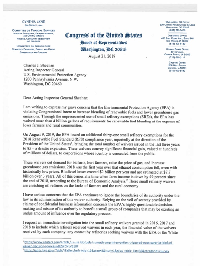 8.21.19 SRE EPA OIG Investigation Letter | PDF