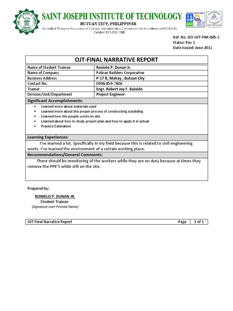 Ojt Final Report Sample | PDF