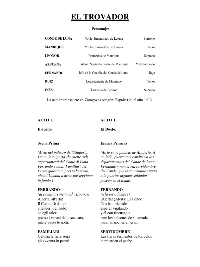 Ópera: El Trovador en Zaragoza | PDF | Il Trovatore | Entretenimiento ...
