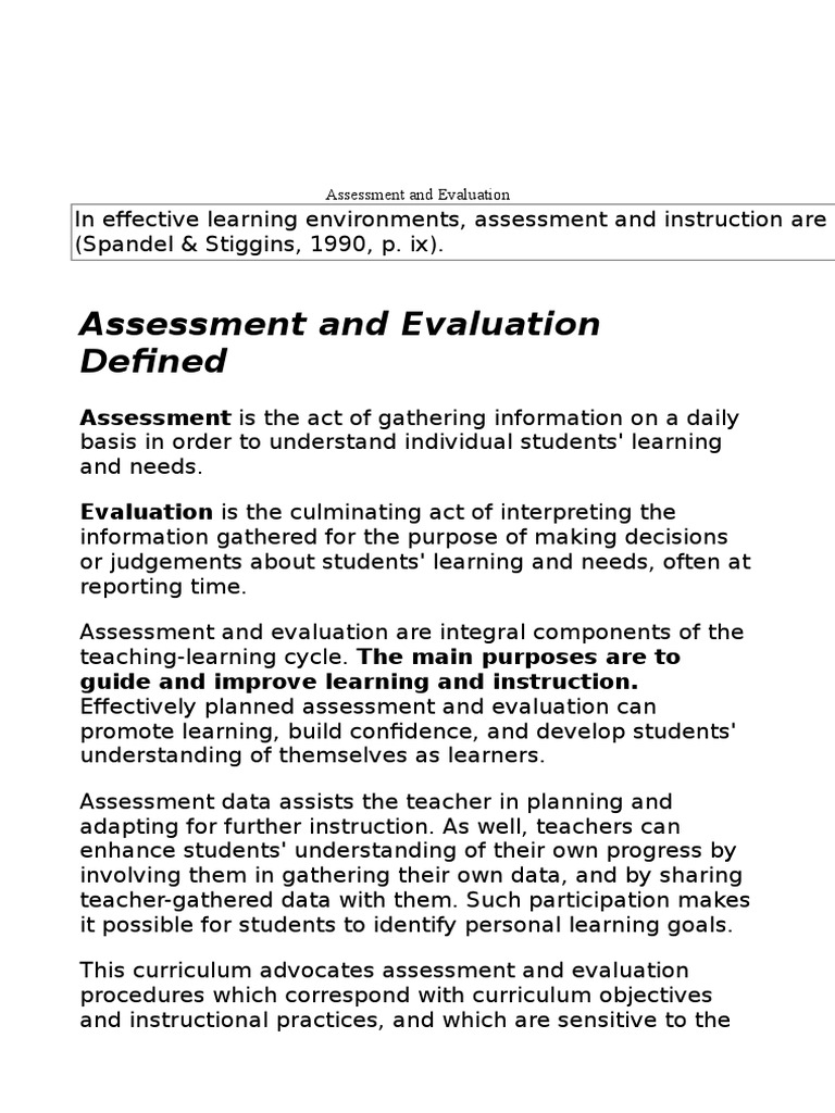 Assessment and Evaluation | PDF | Educational Assessment | Teachers