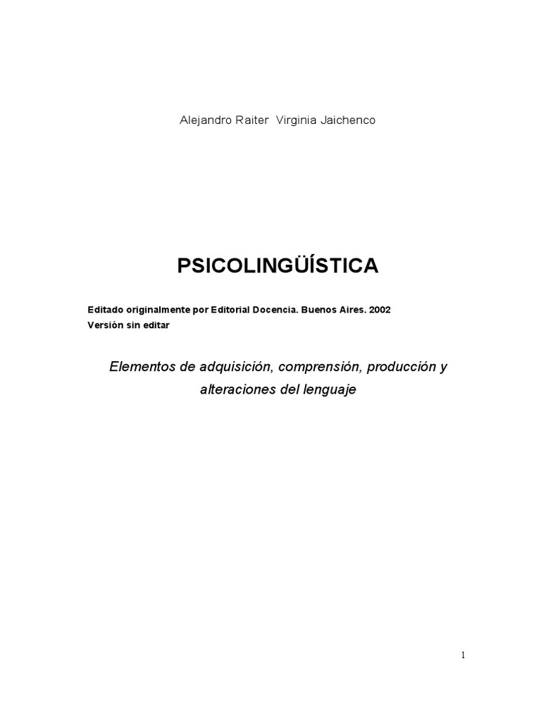 Alejandro Raiter - Psicolingüística - Capítulo 1 | PDF ...