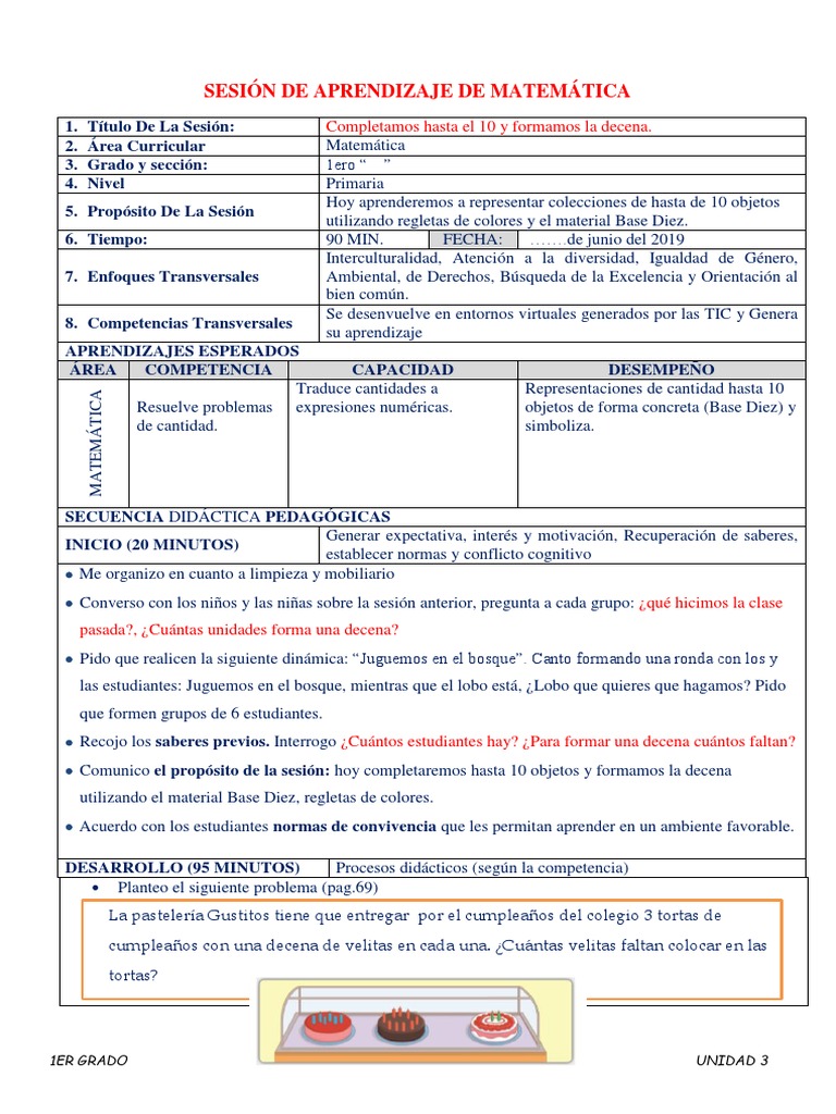 Sesion Completamos Hasta 10 y Formamos Decenas | PDF | Modificación de comportamiento | Aprendizaje