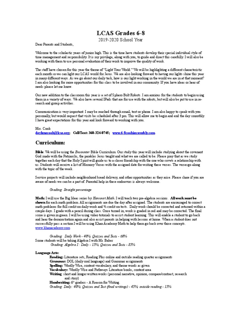 LCAS Grades 6-8: Curriculum | PDF