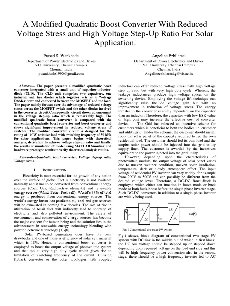 A Modified Quadratic Boost Converter Wit PDF | Download Free PDF | Power Inverter | Solar Power