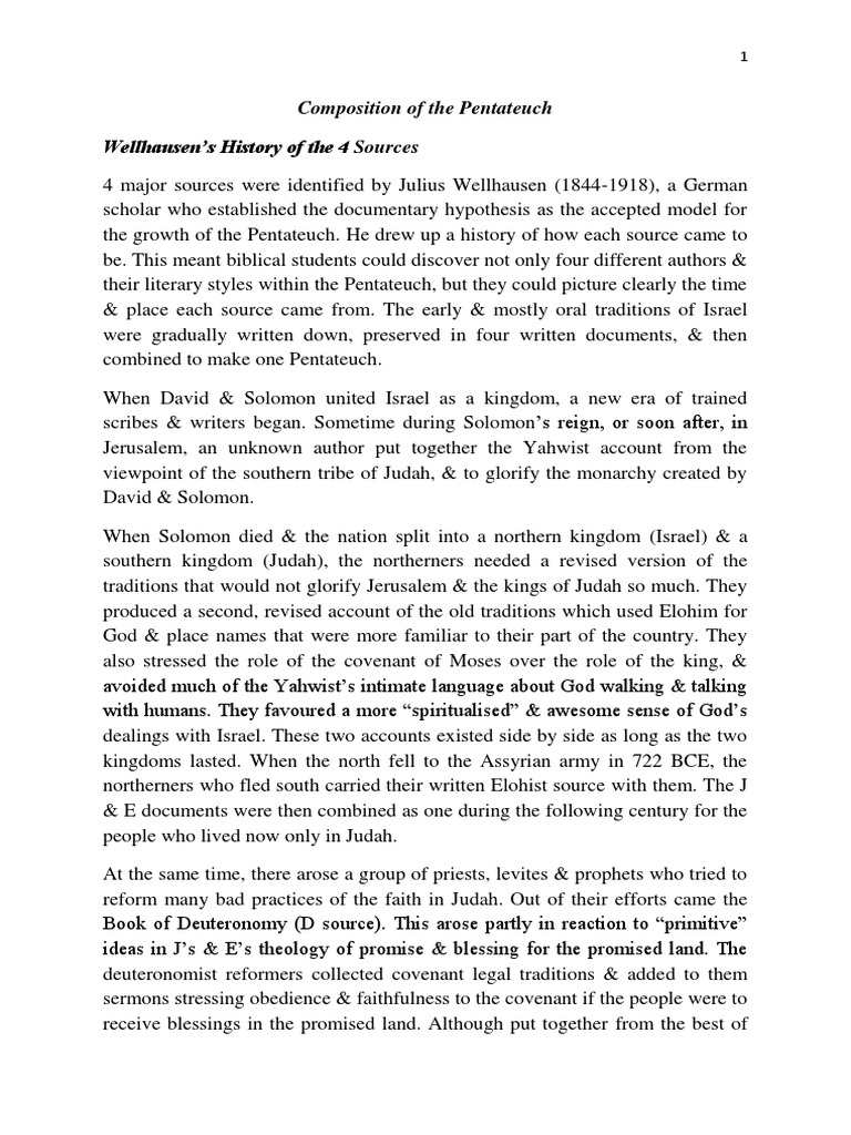 Wellhausen's Four Sources of the Pentateuch | PDF | Book Of Genesis ...