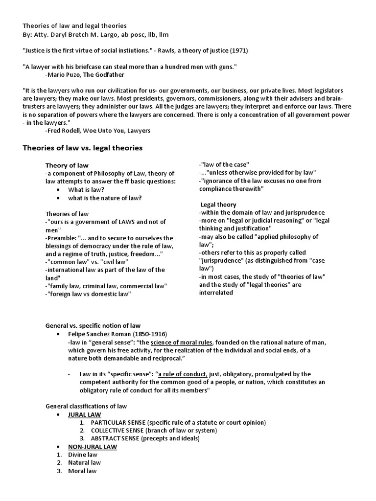 Day 1 Lecture Theories of Law | PDF | Jurisprudence | Natural Law