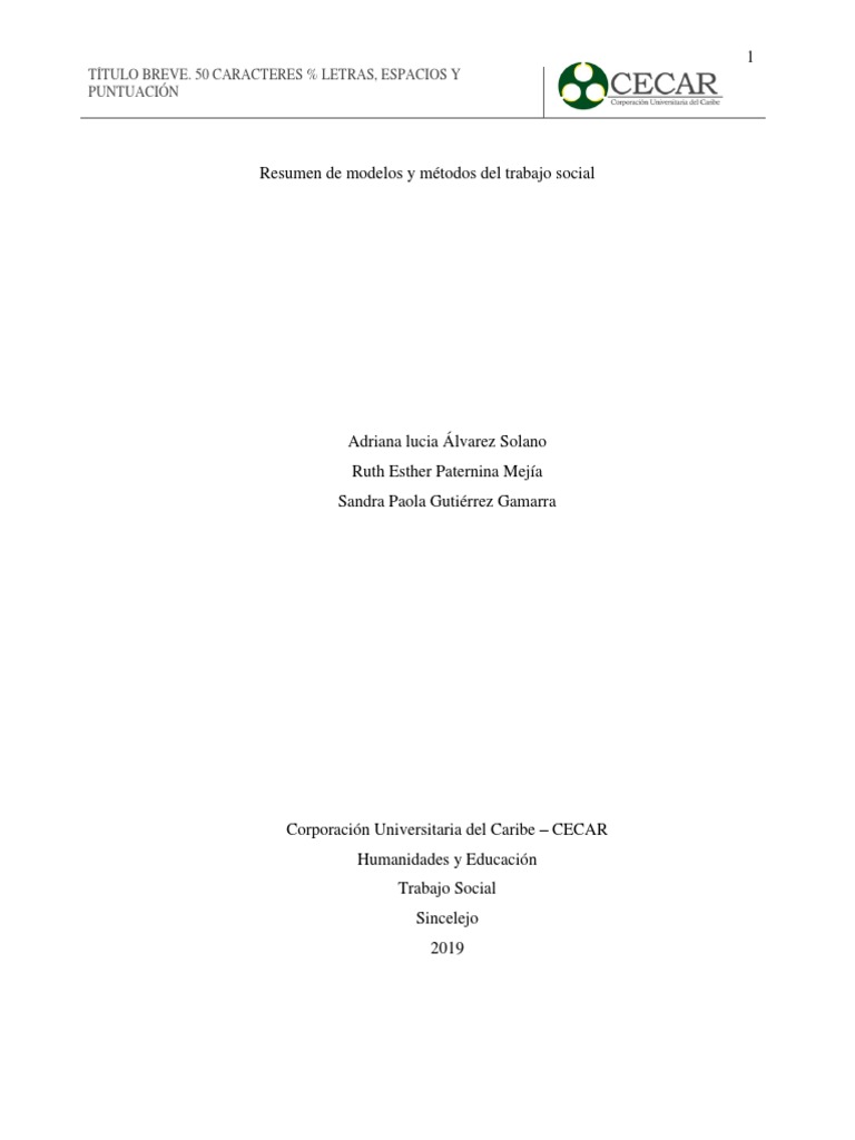 Resumen Modelos y Metodos | PDF | Modelo conceptual | Trabajo Social