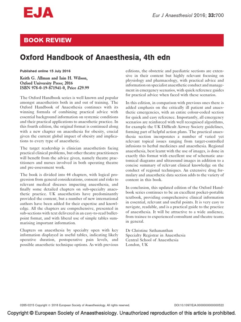 Oxford Handbook of Anaesthesia, 4th Edn.16 | PDF | Anesthesia | Health Care