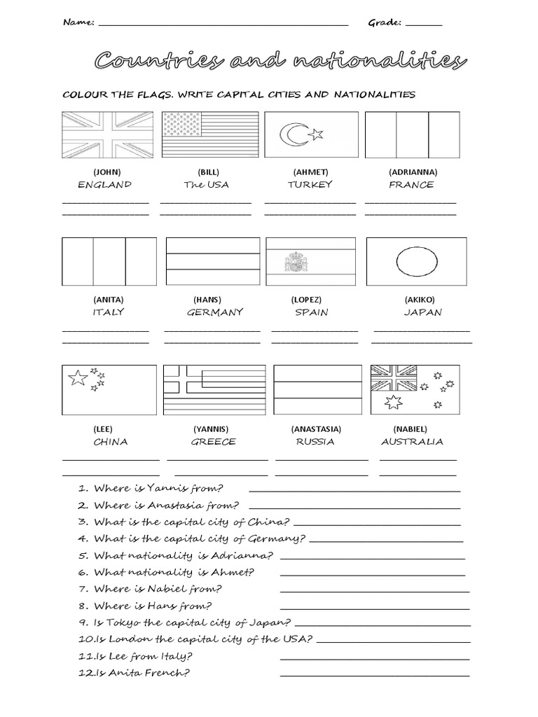 Capital Cities Countries and Nationalities 11745 | PDF