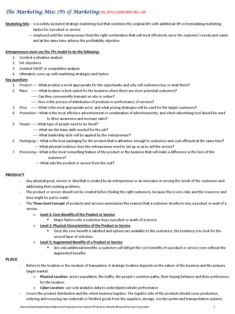 The Marketing Mix 7Ps | PDF | Pricing | Marketing