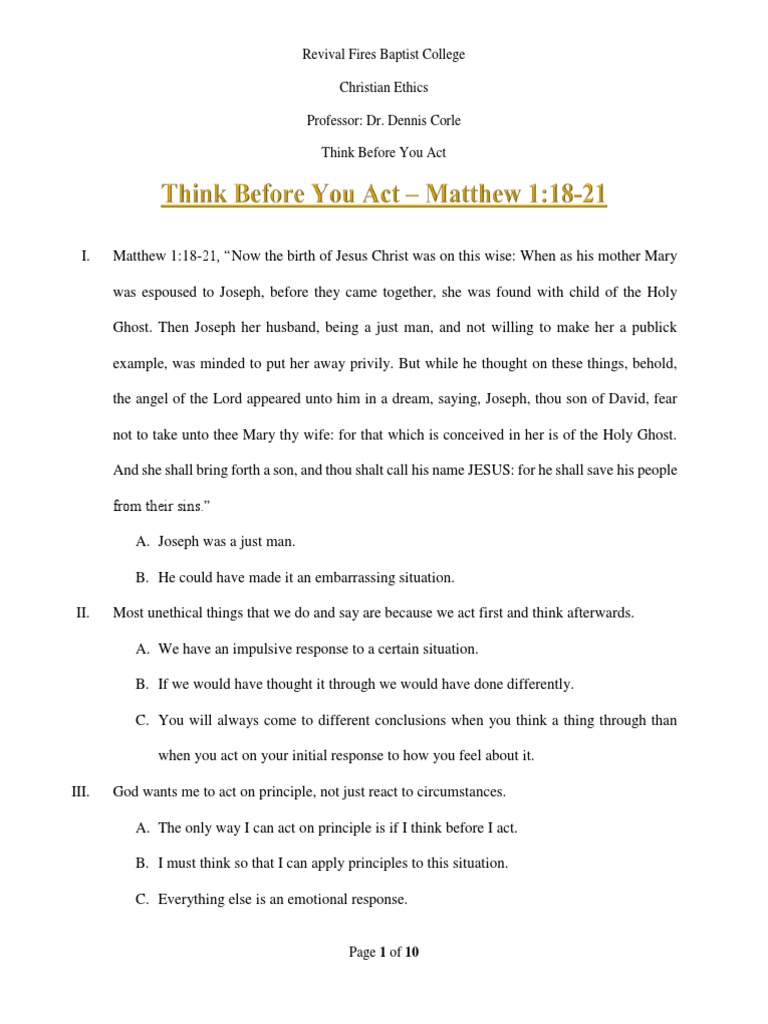 Think Before You Act | PDF | Christian Ethics | Jesus