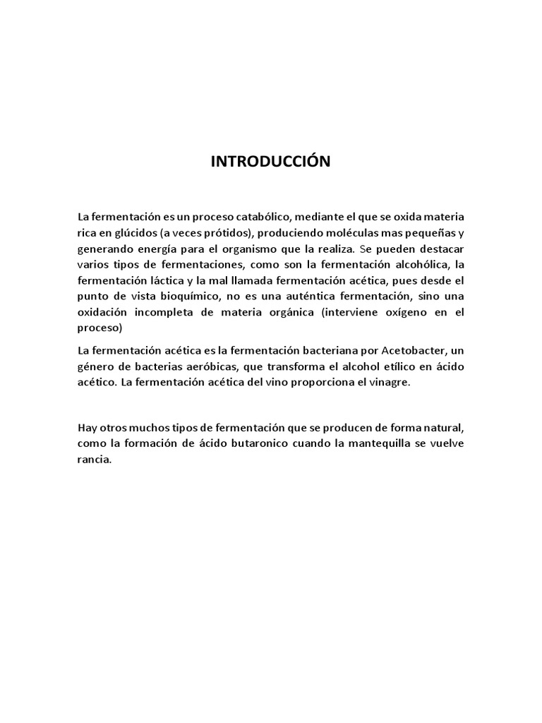 Fermentación Acética para Vinagre | PDF | Ácido acético | Metabolismo