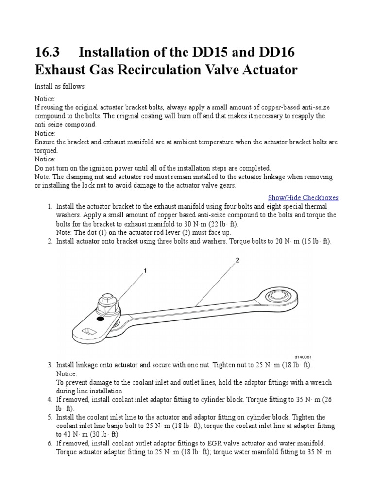16.3 Installation of The DD15 and DD16 Exhaust Gas Recirculation Valve ...