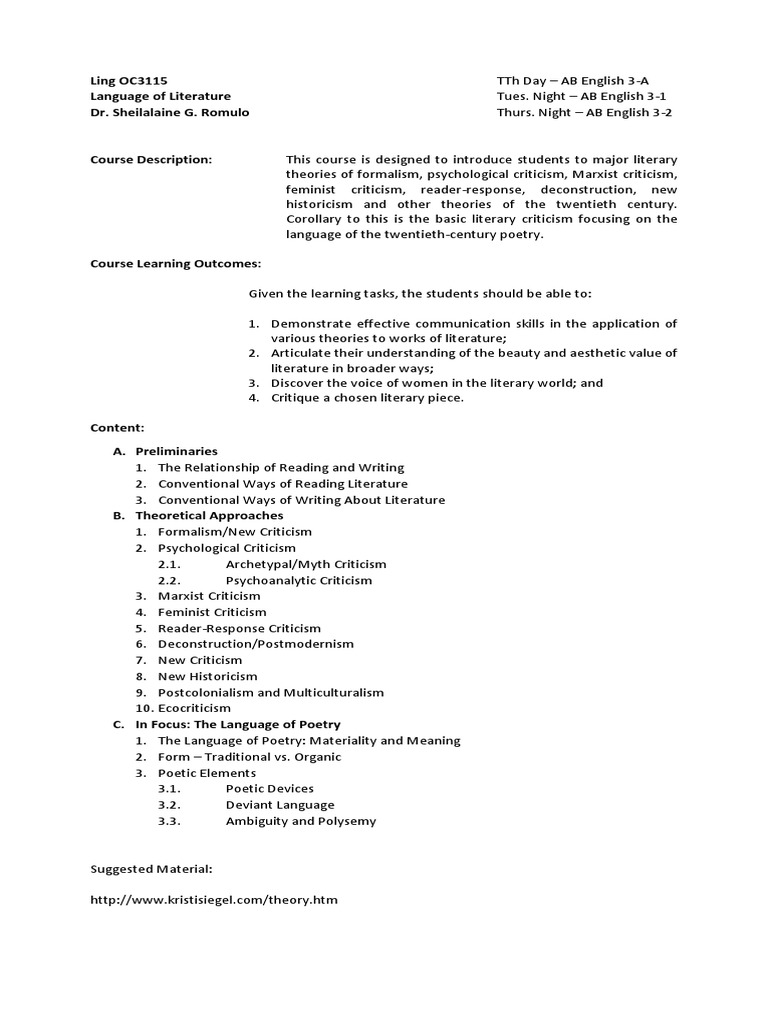 Ling OC3115 Language of Literature Dr. Sheilalaine G. Romulo | PDF