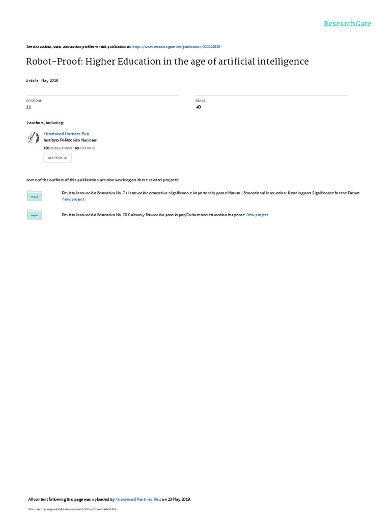 Robot Proof Higher Education in The Age of | PDF | Robot | Robótica