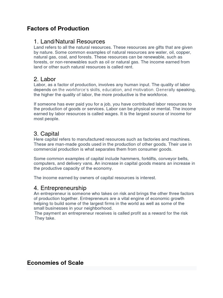 Land/Natural Resources: Factors of Production | PDF | Factors Of ...