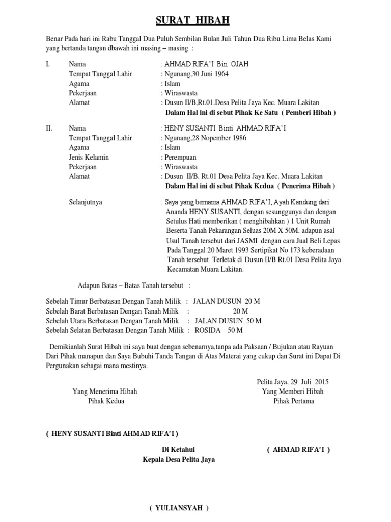 Contoh Surat Hibah | PDF