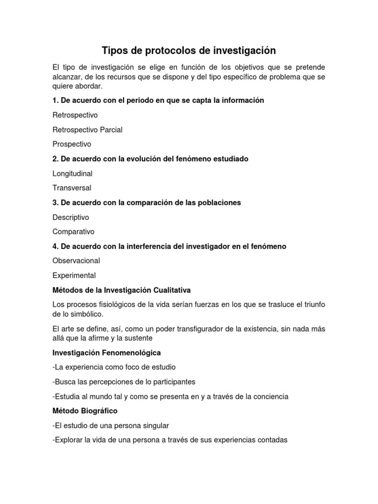 Tipos de Protocolos de Investigación | PDF | Vida | Conceptos psicologicos