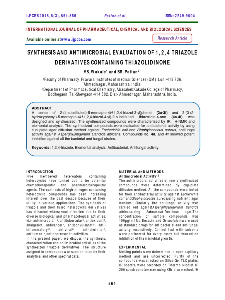 Synthesis and Antimicrobial Evaluation of 1, 2, 4 Triazole Derivatives Containing Thiazolidinone ...