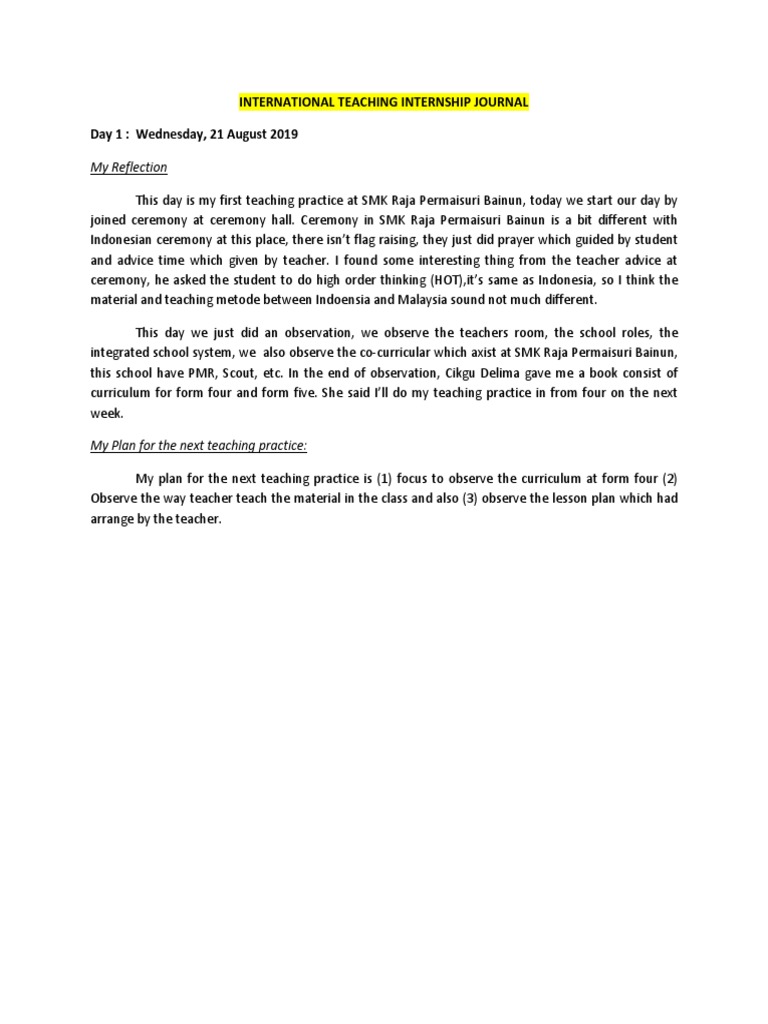 International Teaching Internship Reflection | PDF | Self-Improvement