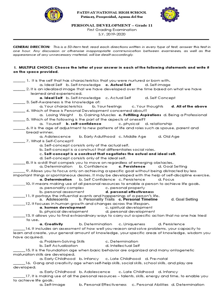 Personal Development - Grade 11 | Download Free PDF | Attitude ...