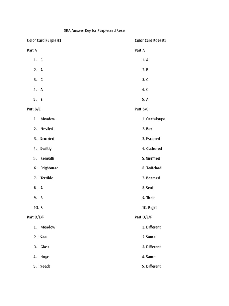 Sra Answer Key For Purple and Rose | PDF | Nature