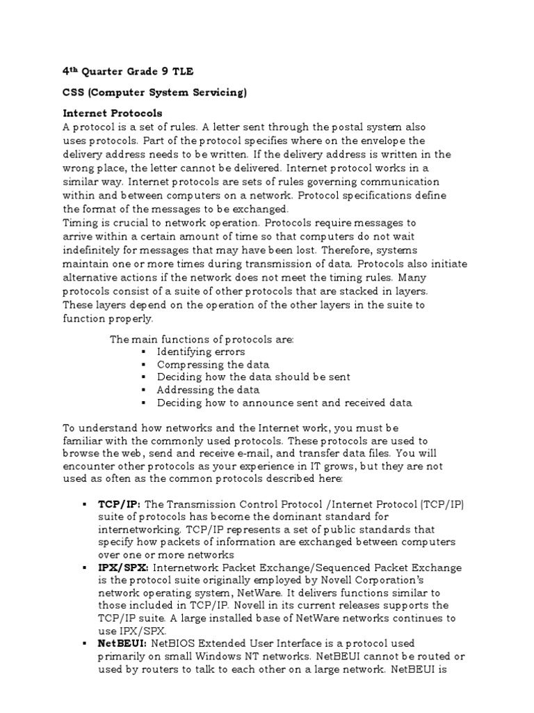 4 Quarter Grade 9 TLE CSS (Computer System Servicing) Internet ...