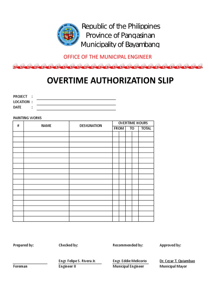Overtime Slip1 | PDF | Working Time | Employee Relations