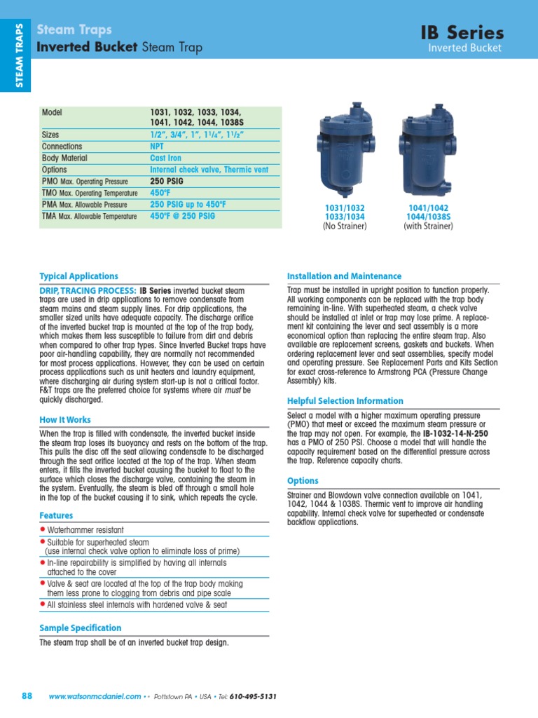 IB SERIES Inverted Bucket Steam Trap | PDF | Steam | Valve