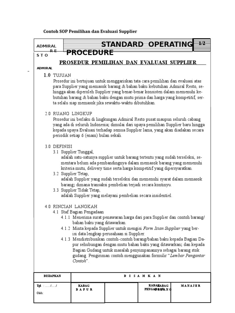 Contoh SOP Pemilihan Dan Evaluasi Supplier | PDF
